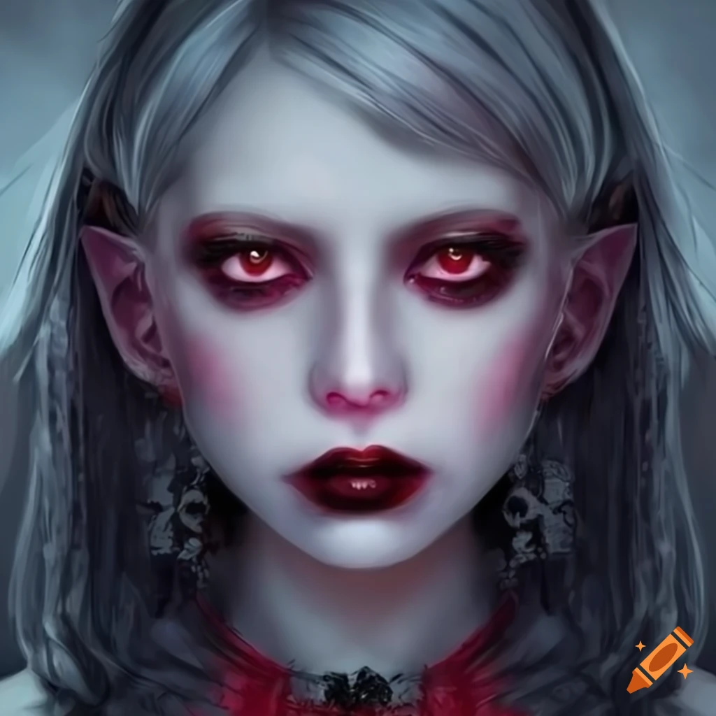 Vampire girl with white hair and pale pink eyes on Craiyon
