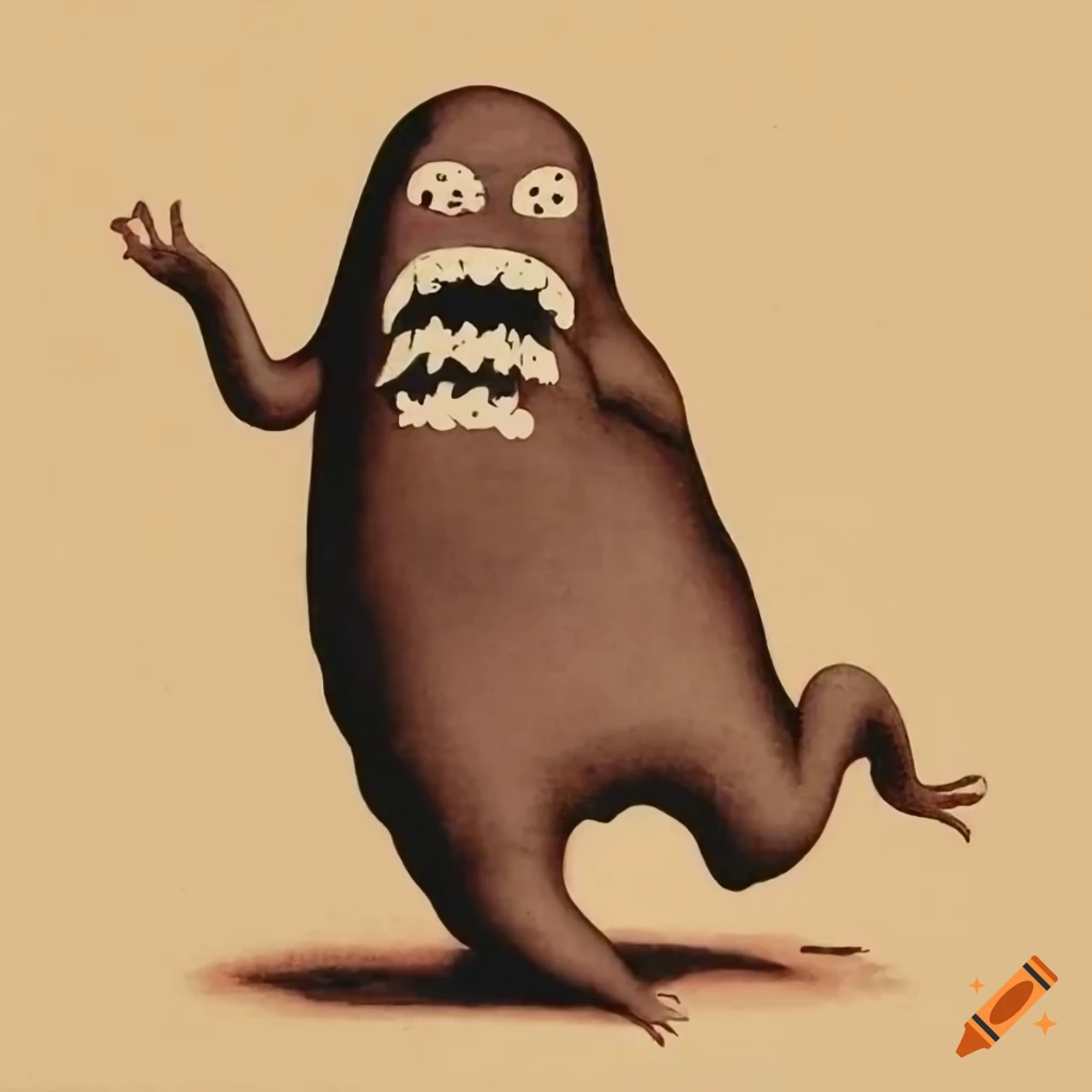 Vintage educational chromolithograph of dancing groke on Craiyon