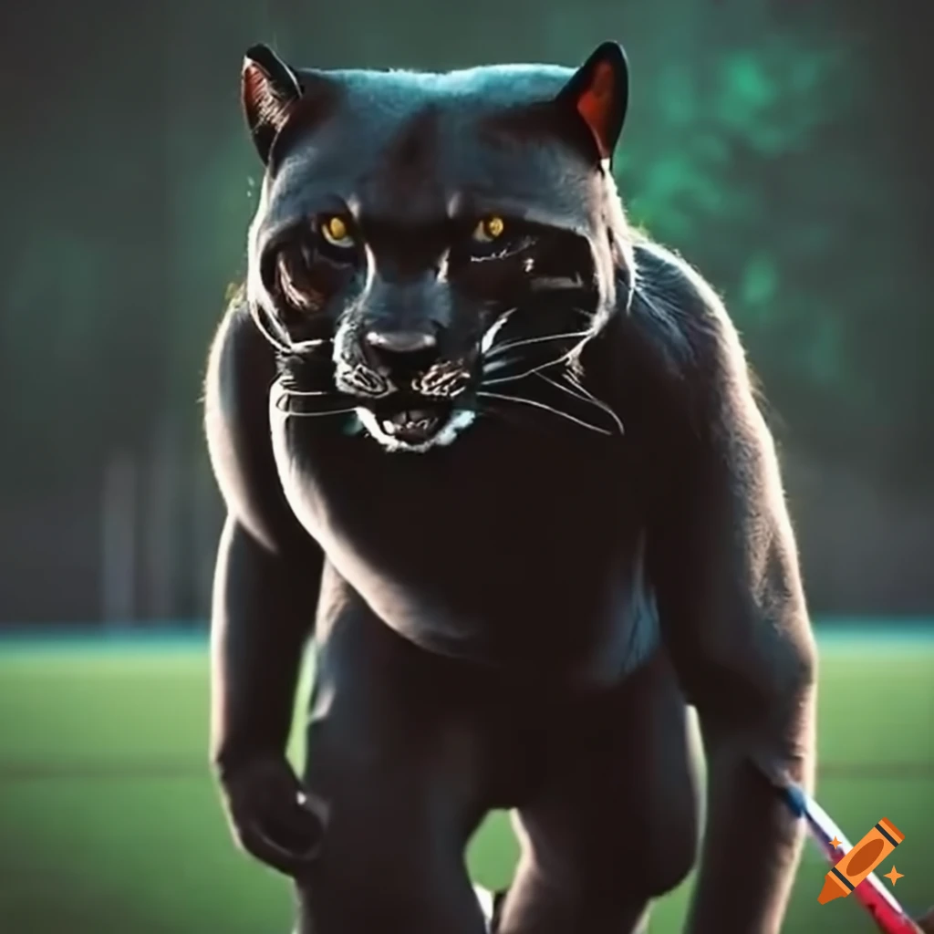 Panther playing field hockey on Craiyon