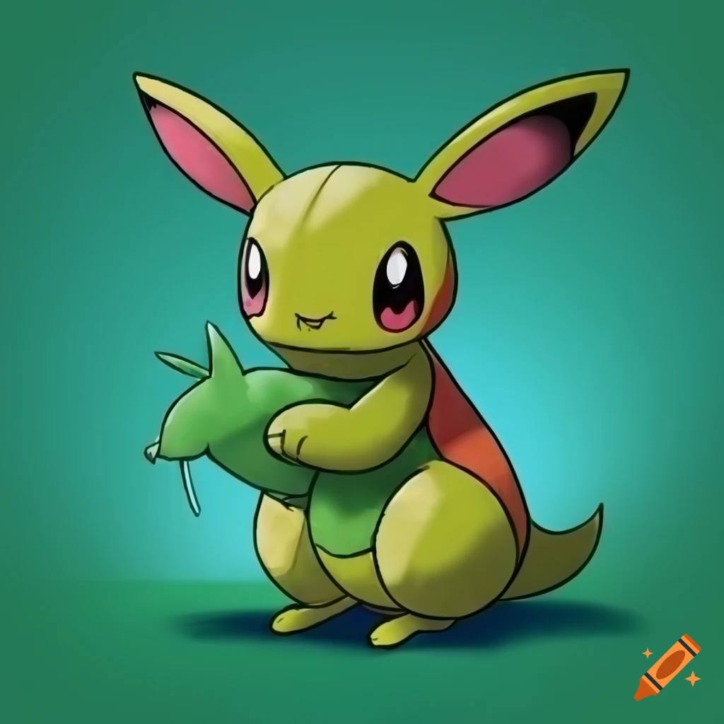 Grass starter pokémon inspired by a kangaroo on Craiyon