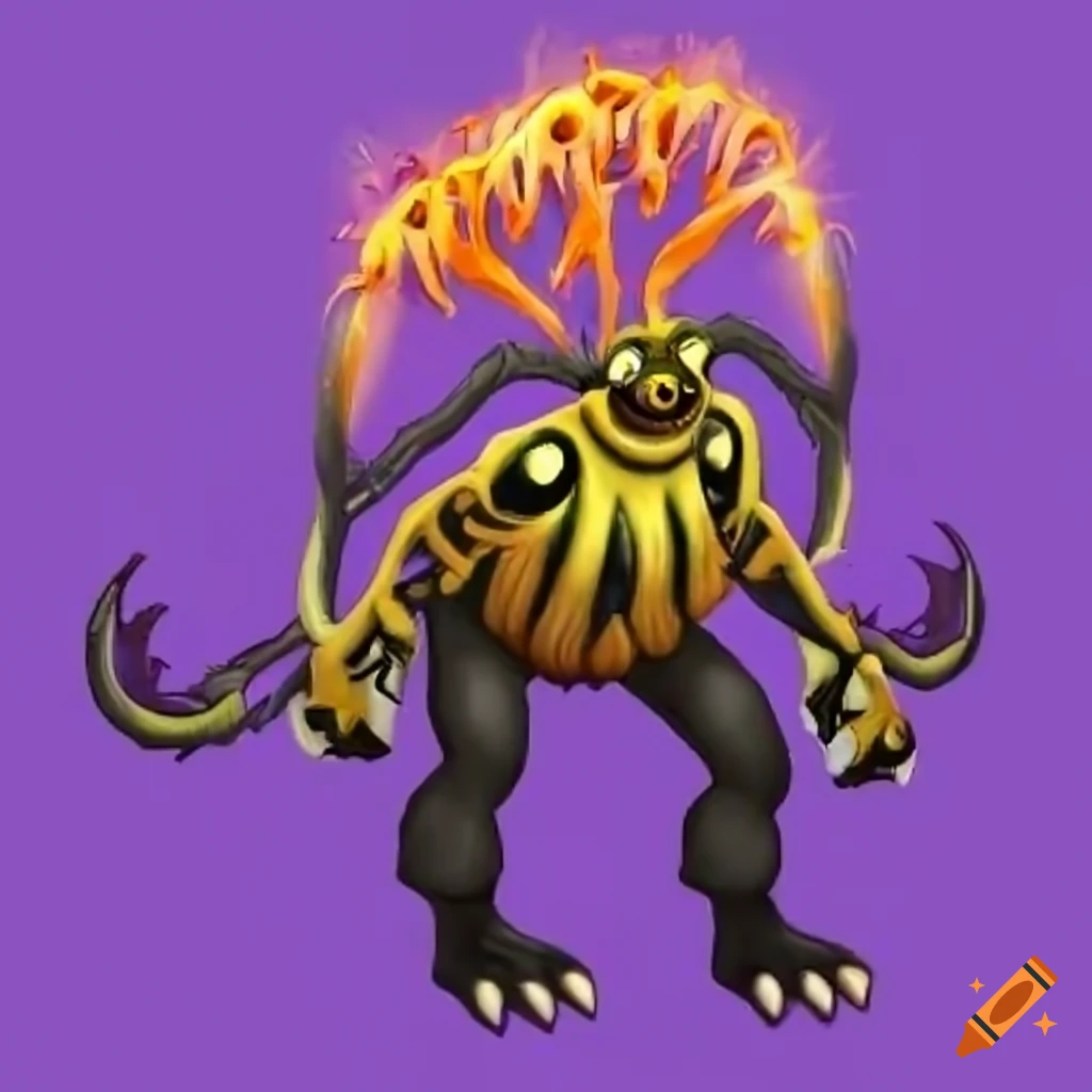 Monster with spikes, three arms, four eyes, and three heads with an ...