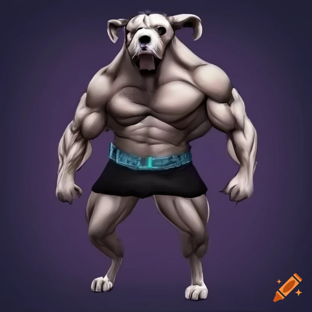 Muscular dog humanoid in a fantasy fusion concept on Craiyon