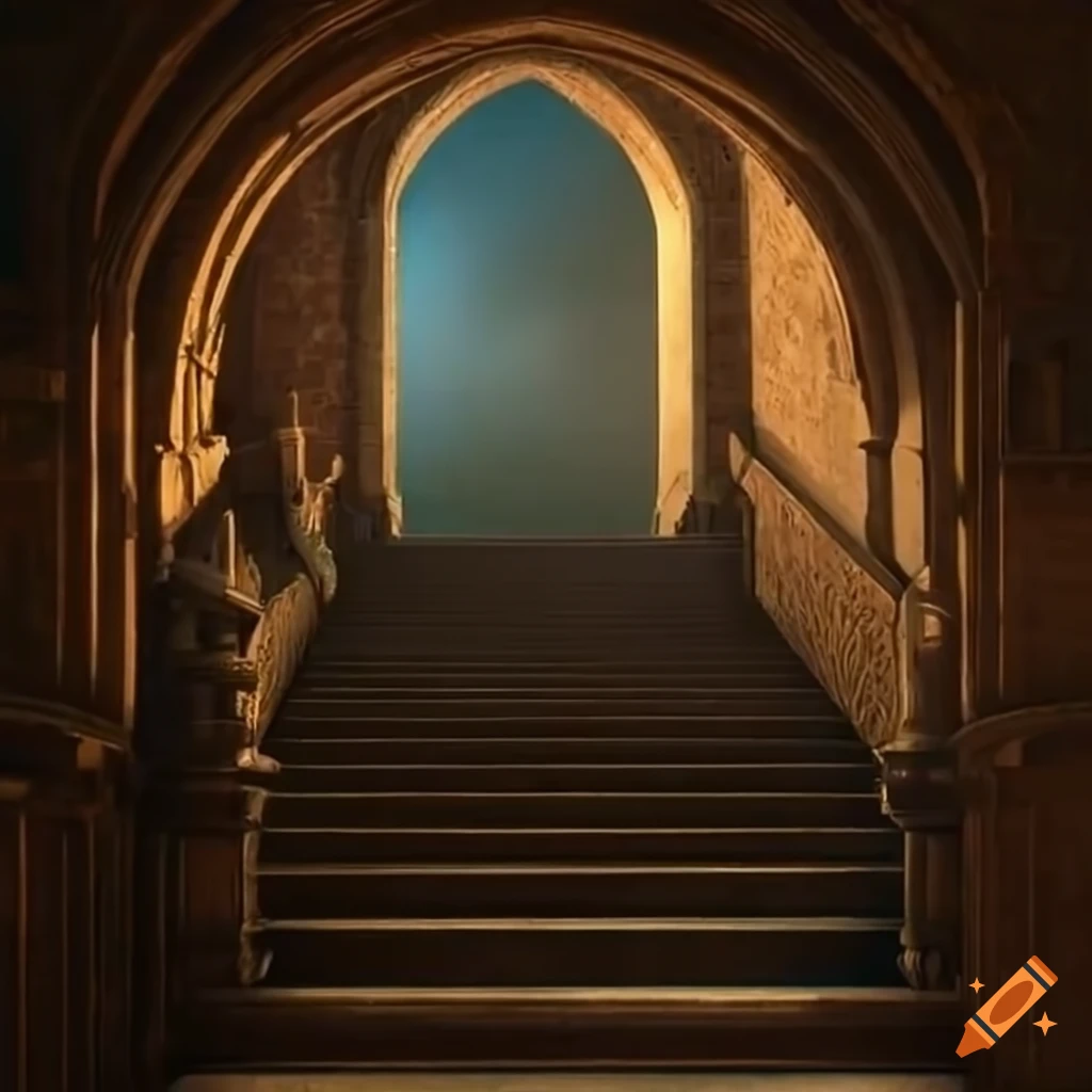 Inside view of a huge majestic medieval castle with a safe atmosphere ...