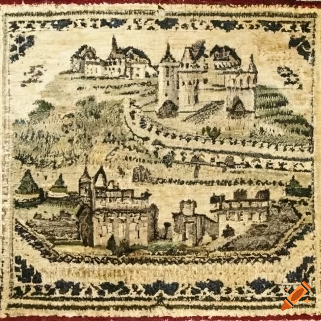 Castle drawing on a rug on Craiyon
