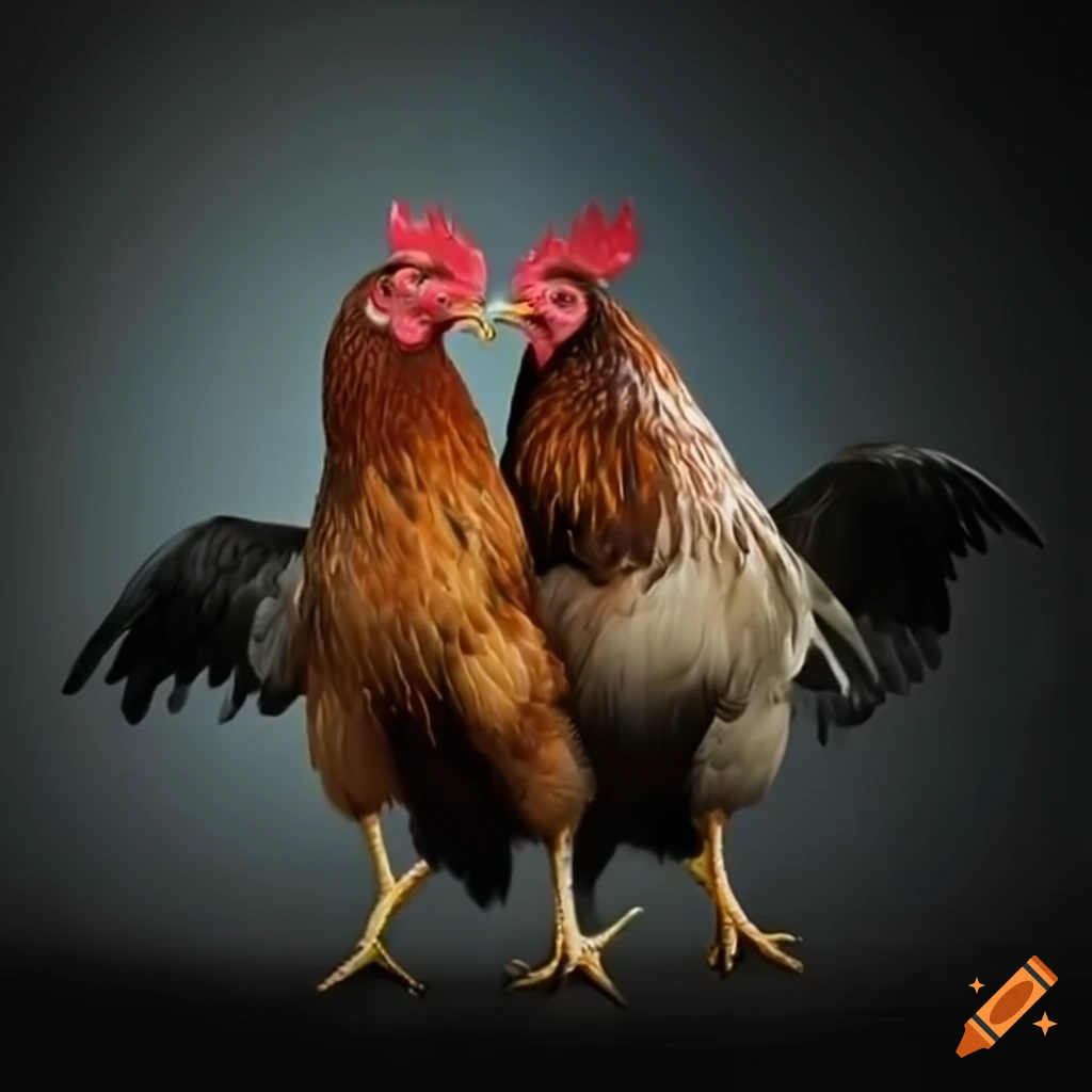 Two chickens engaged in a fight on Craiyon