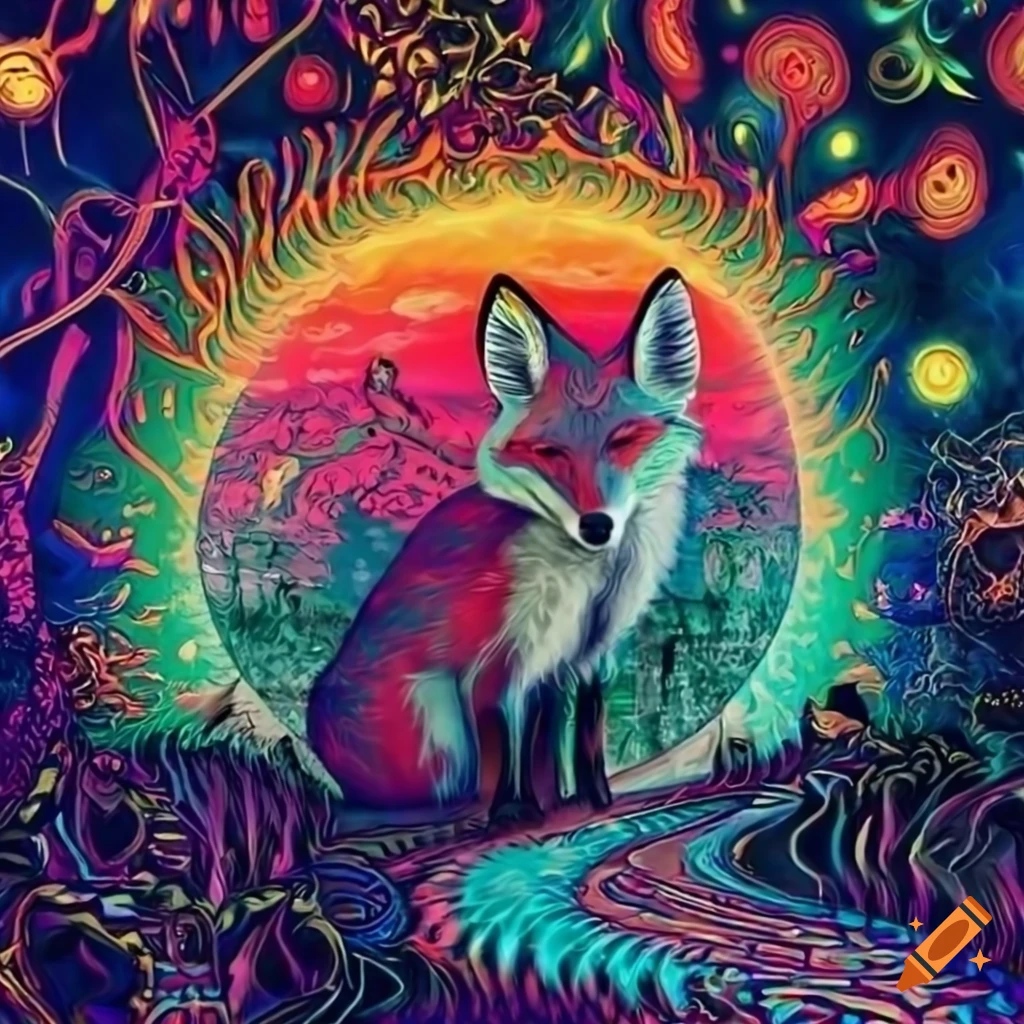 Psychedelic fox forest under the moonlight on Craiyon