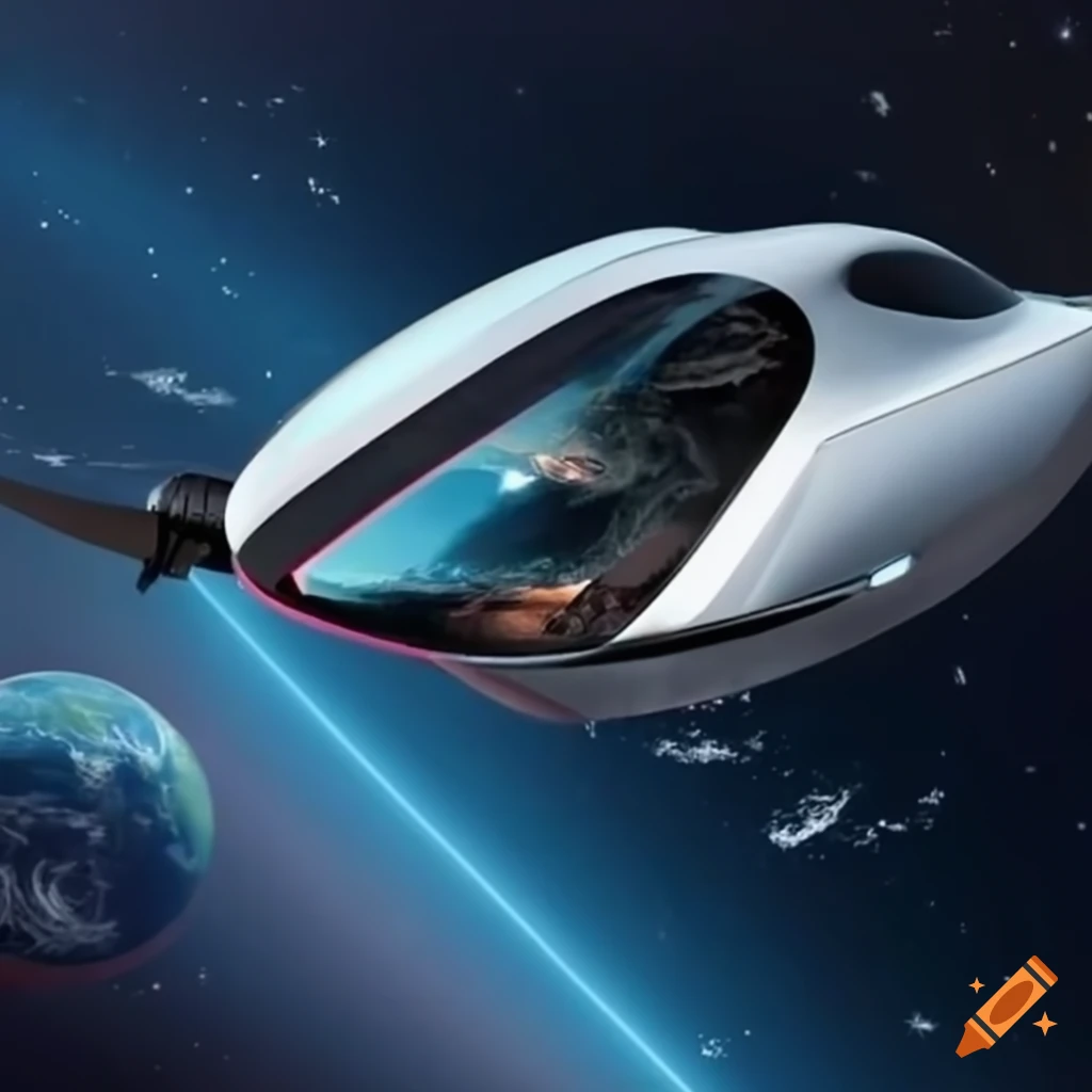 Futuristic flying car hovering in space over Earth on Craiyon