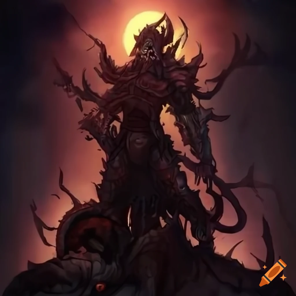 Demonic-armored magical fantasy beast battling a ghost in a graveyard ...