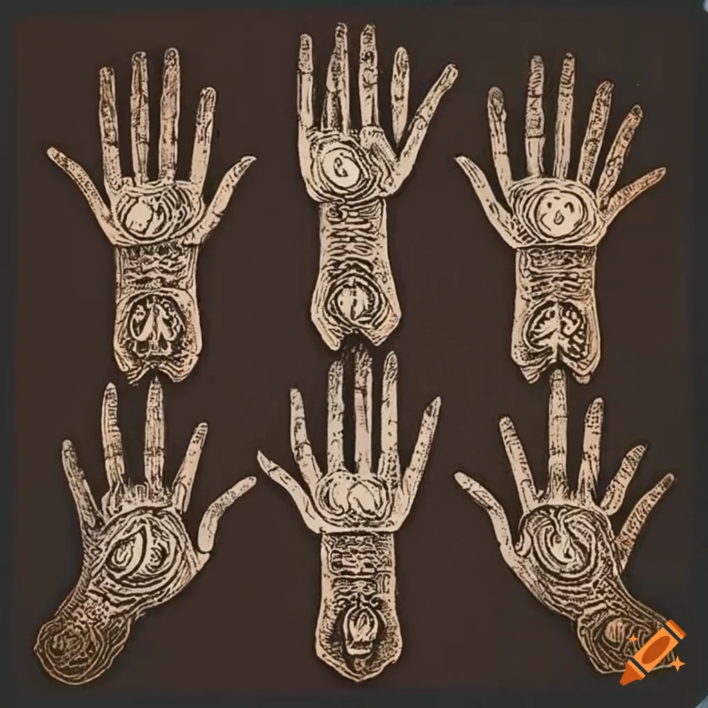 Antique magic hands symbolizing mysticism in a drawing on Craiyon