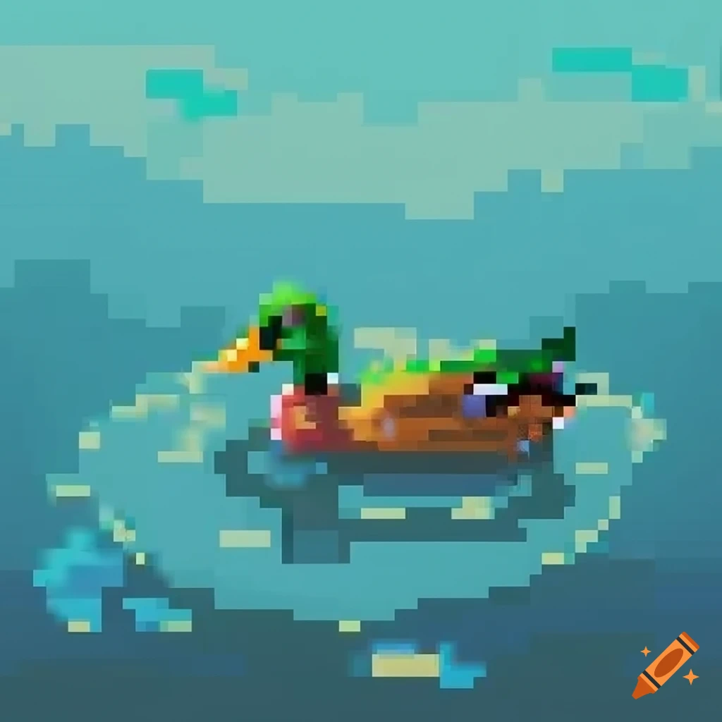 Pixel art of a duck swimming in a pond on Craiyon