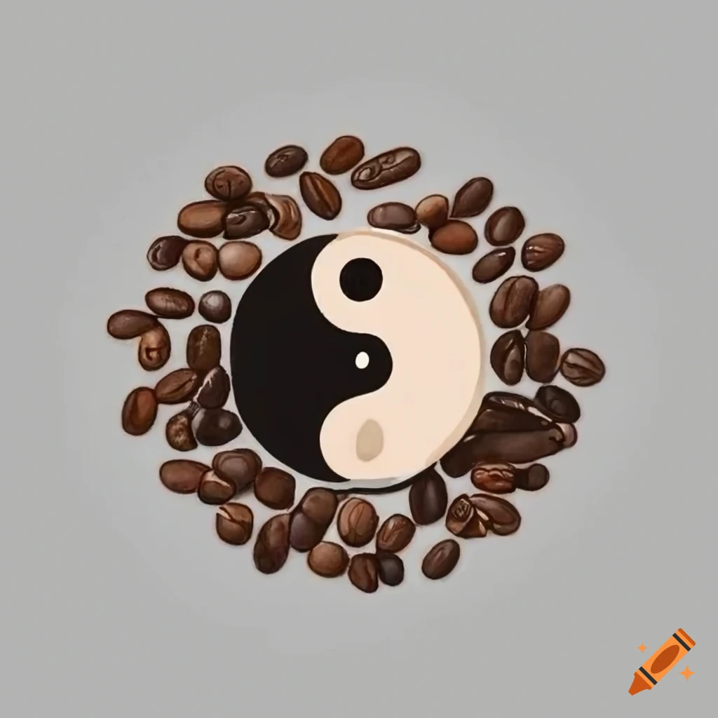 Yin yang coffee beans in watercolor with simple lines on Craiyon