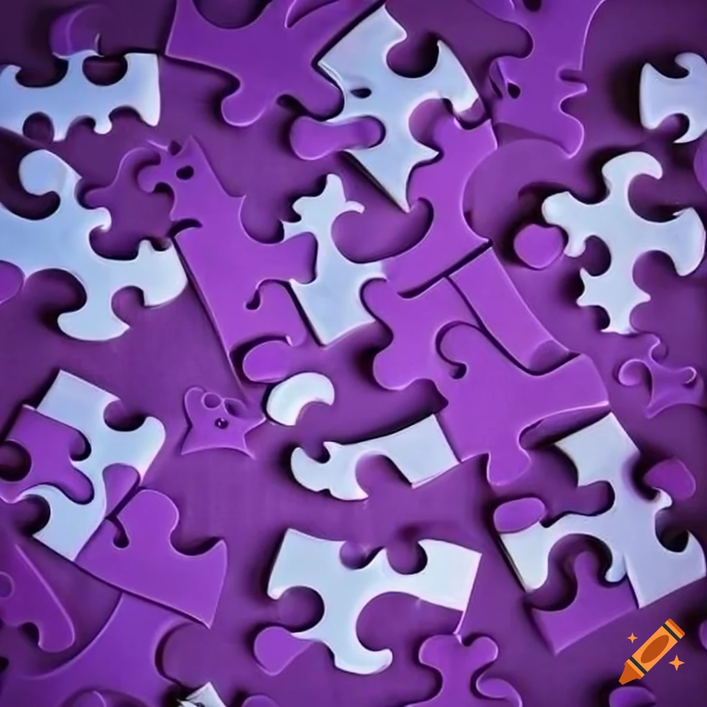Intricate jigsaw puzzle with purple and white pieces on Craiyon