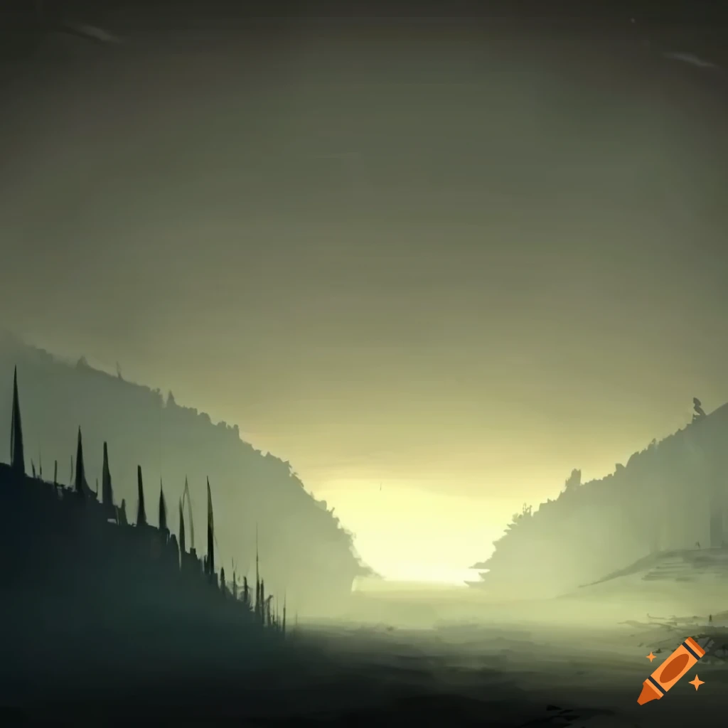 Open field with a path in a dark souls art style on Craiyon