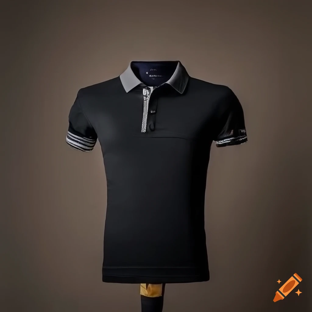 Black polo shirt with white details on Craiyon