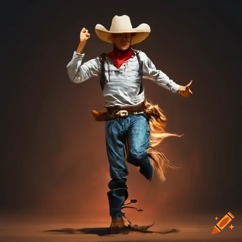 Running cowboy with the text white ash drop zone on Craiyon