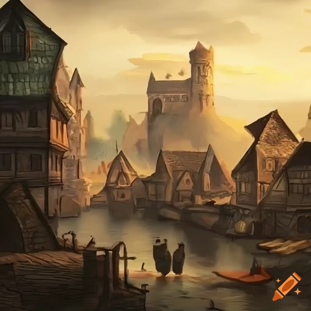 Medieval suburbs in a dnd setting on Craiyon