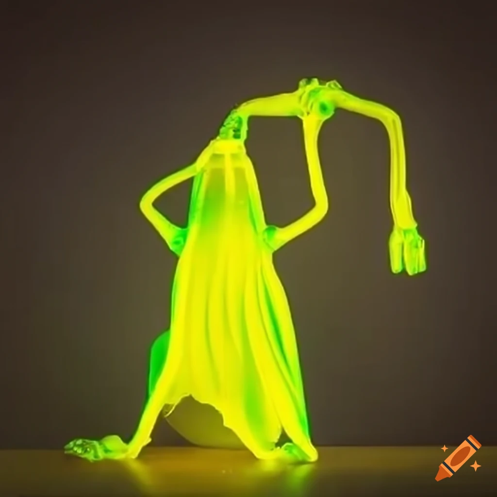 Glowing fluorescent ghost drinking from a beer bottle at night on Craiyon