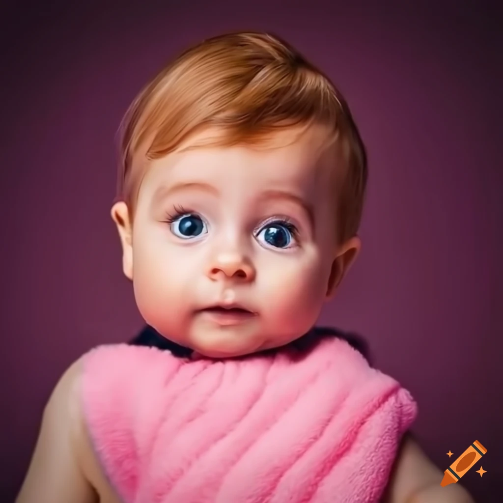 Fluffy cute baby holding a pink blanket on Craiyon