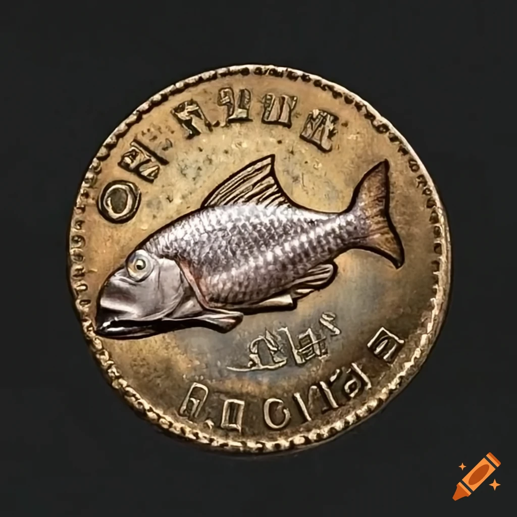 Fancy coin with fish and thunderbolt design on Craiyon