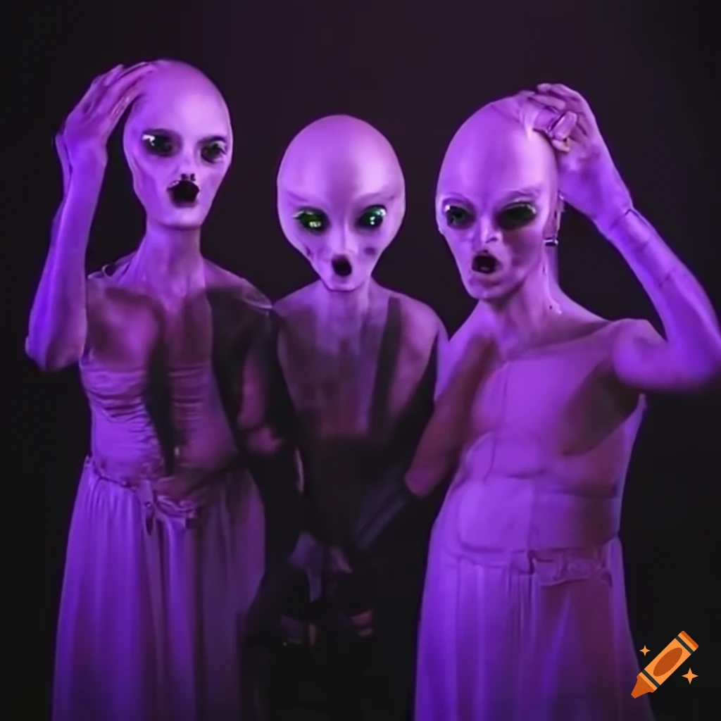 Translucent alien extraterrestrial ghosts posing together in a sci-fi ...