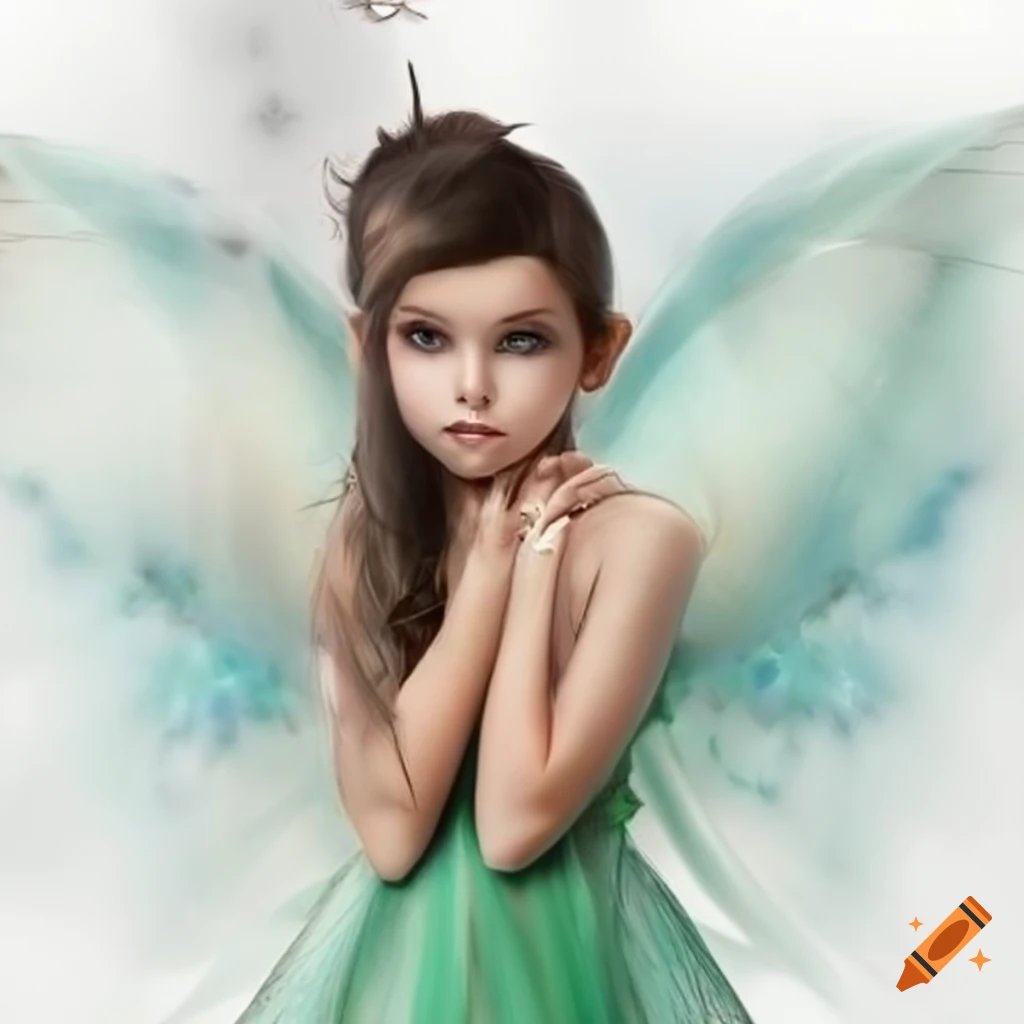 Young fairy with a magical look on a white background on Craiyon