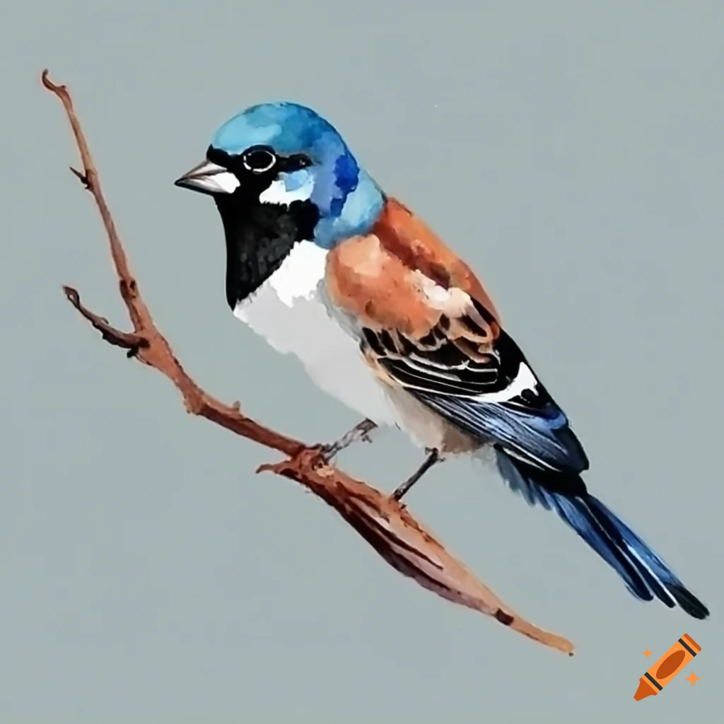 Blue sparrow perched on a branch on Craiyon