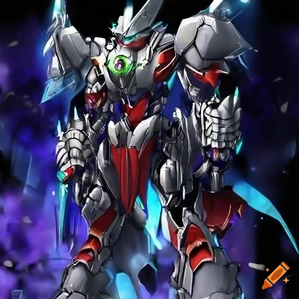 Mega-armored knight mecha inspired by digimon in an anime style on Craiyon