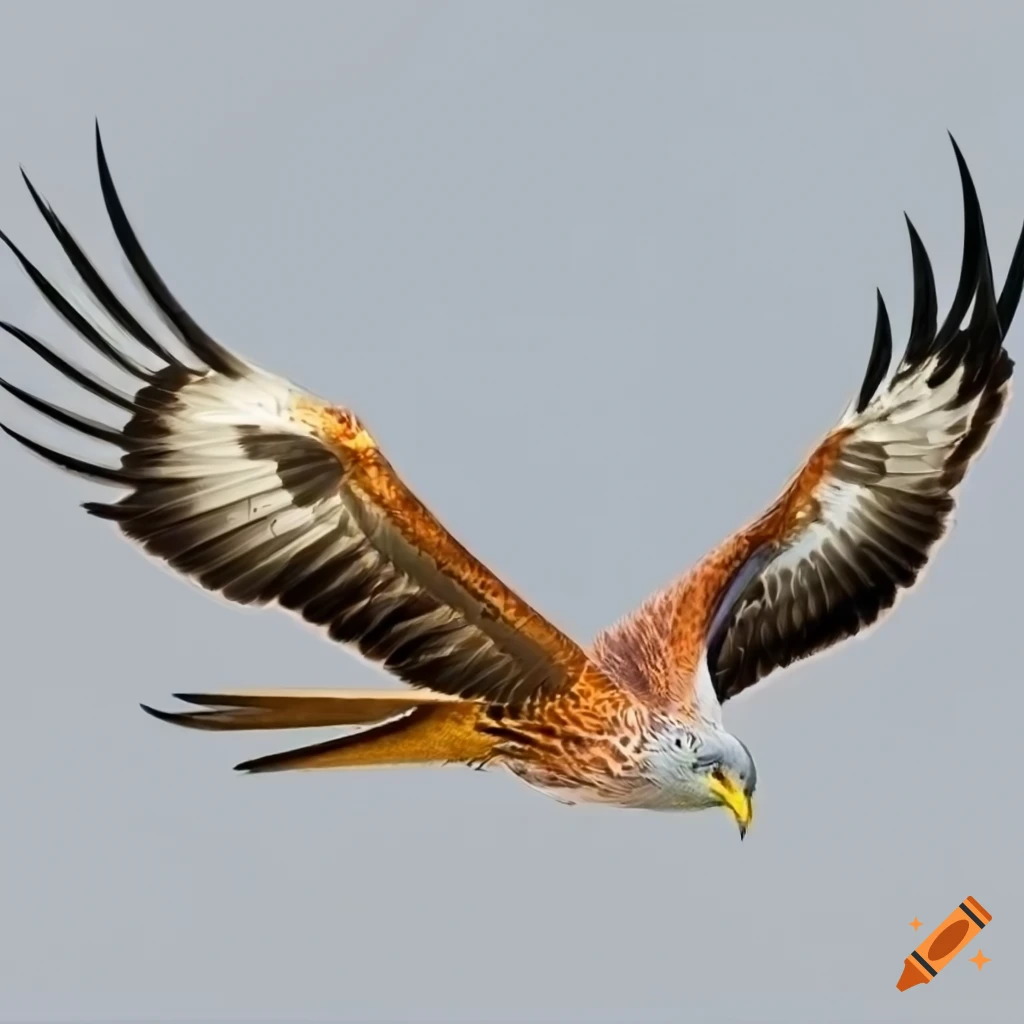 Fierce red kite flying in detailed realism on Craiyon