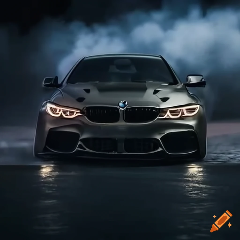 Drifting 2014 bmw m4 emitting smoke in a realistic setting on Craiyon