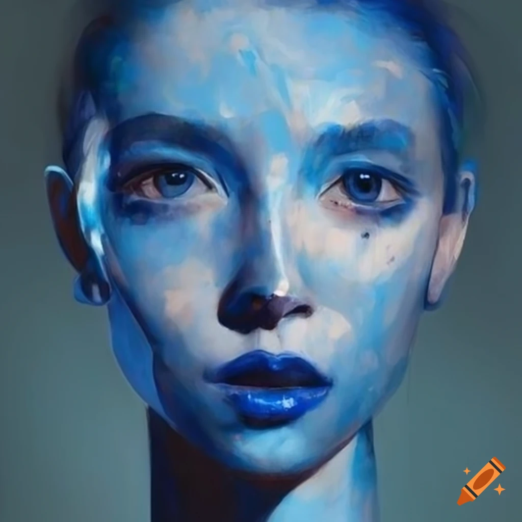 Fascinating abstract art in shades of blue resembling a face on Craiyon