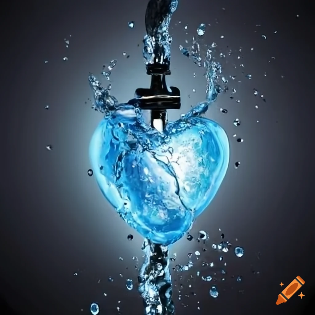 Cross inside heart with splashing water on Craiyon