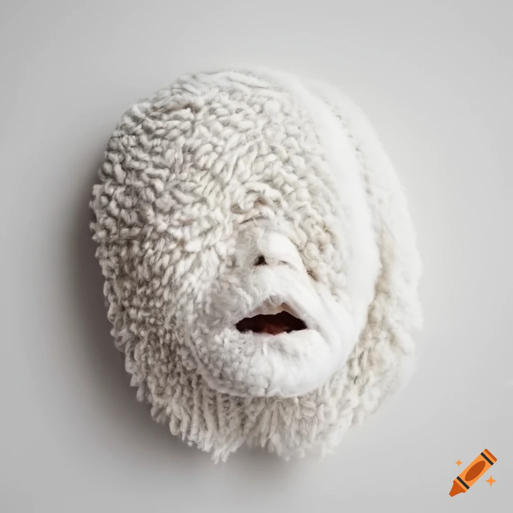 Abstract white wool art objects face on Craiyon