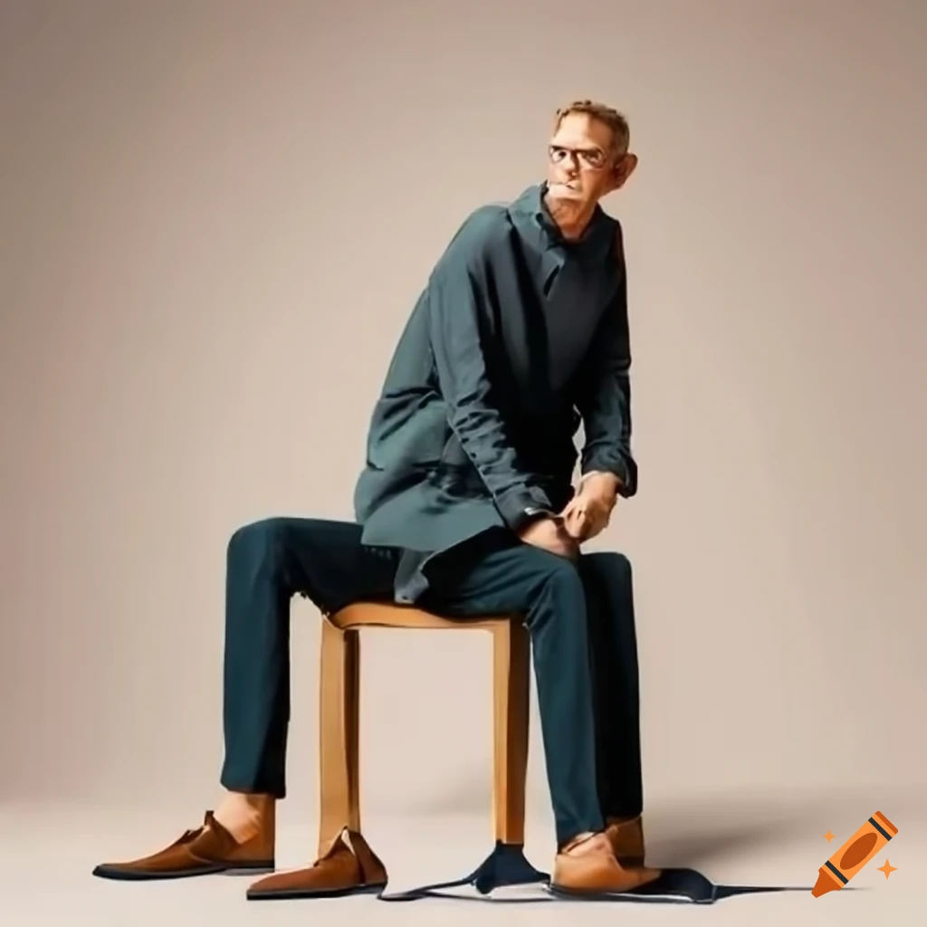 Tall man with broad shoulders trying on oversized shoes in a store on ...