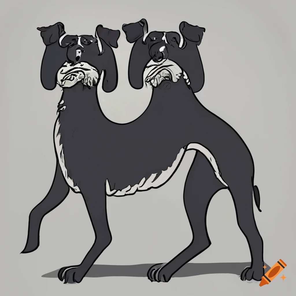 Flat art of a double headed dog on Craiyon
