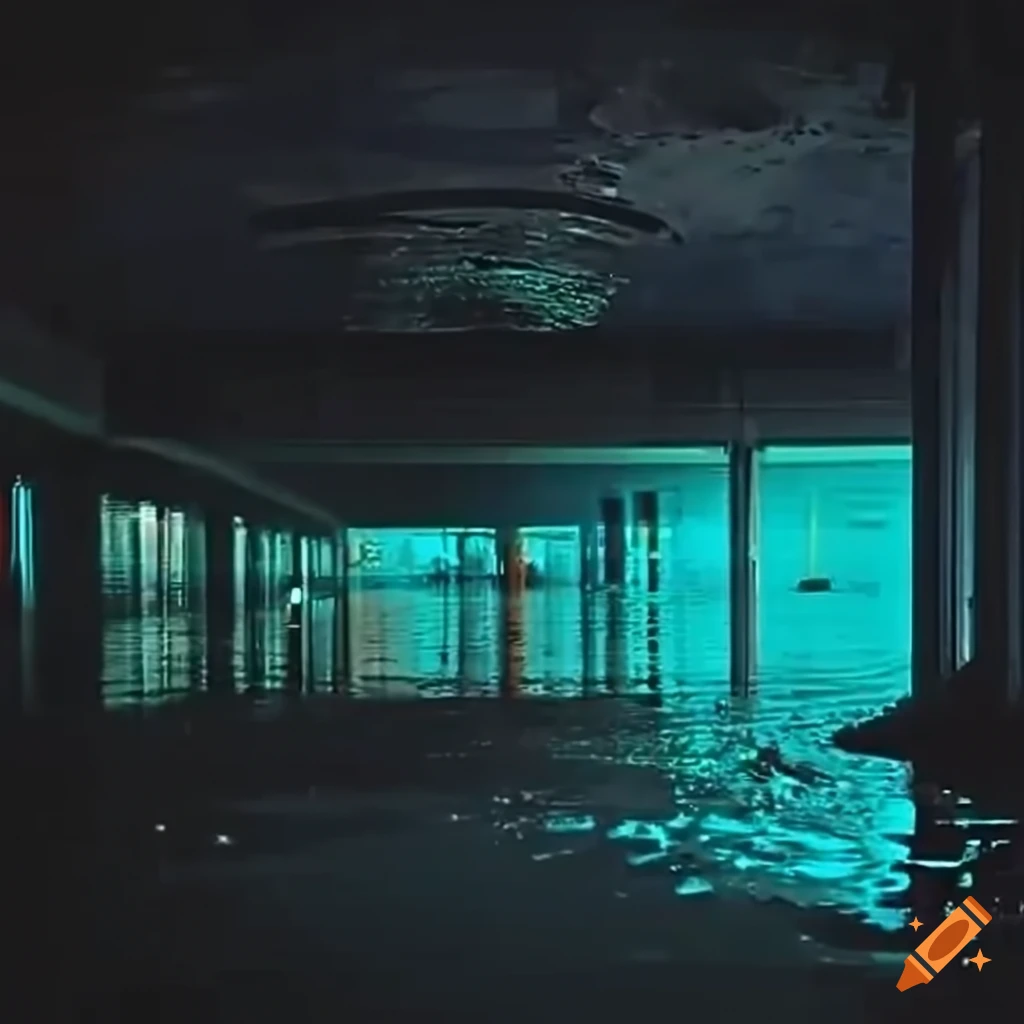 Abandoned mall flooded with water captured on camcorder, vhs aesthetic ...