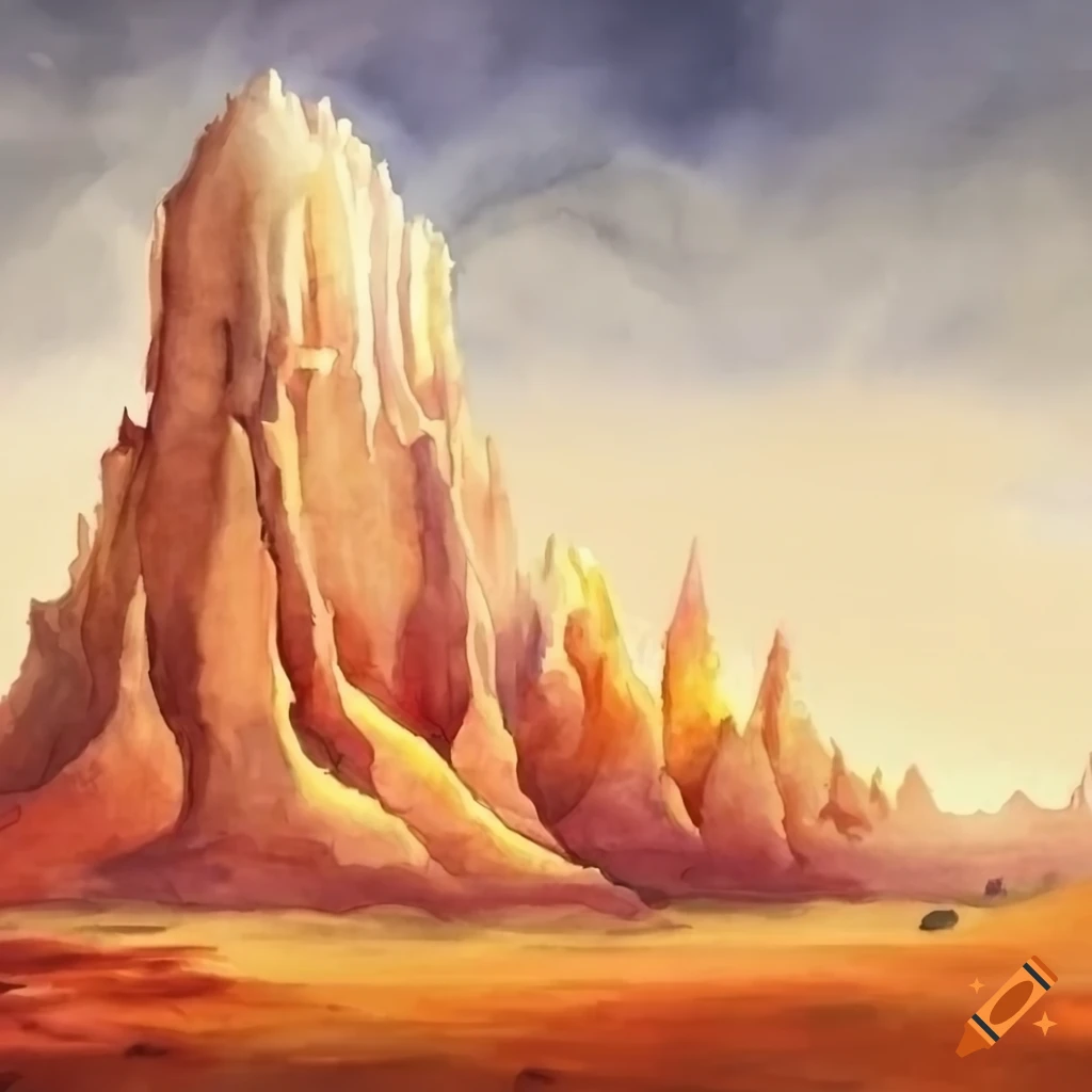 Fantasy mesa in watercolor style on Craiyon