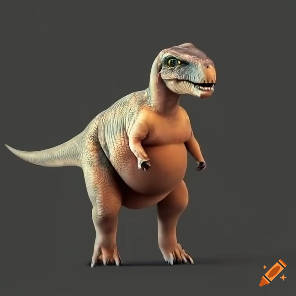 Dinosaur with a big, round, pregnant belly in a full-body pose on Craiyon