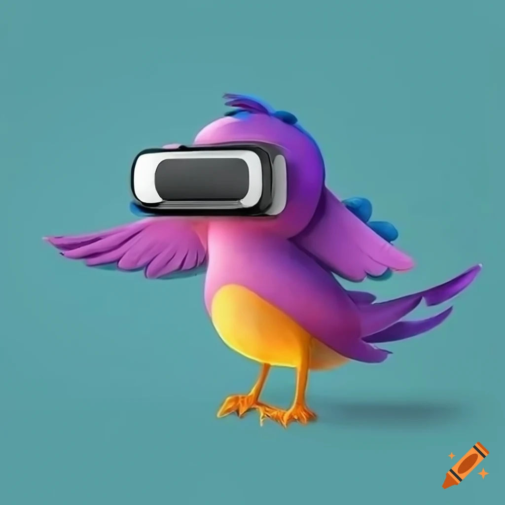 Cute cartoon bird playing VR headset on Craiyon