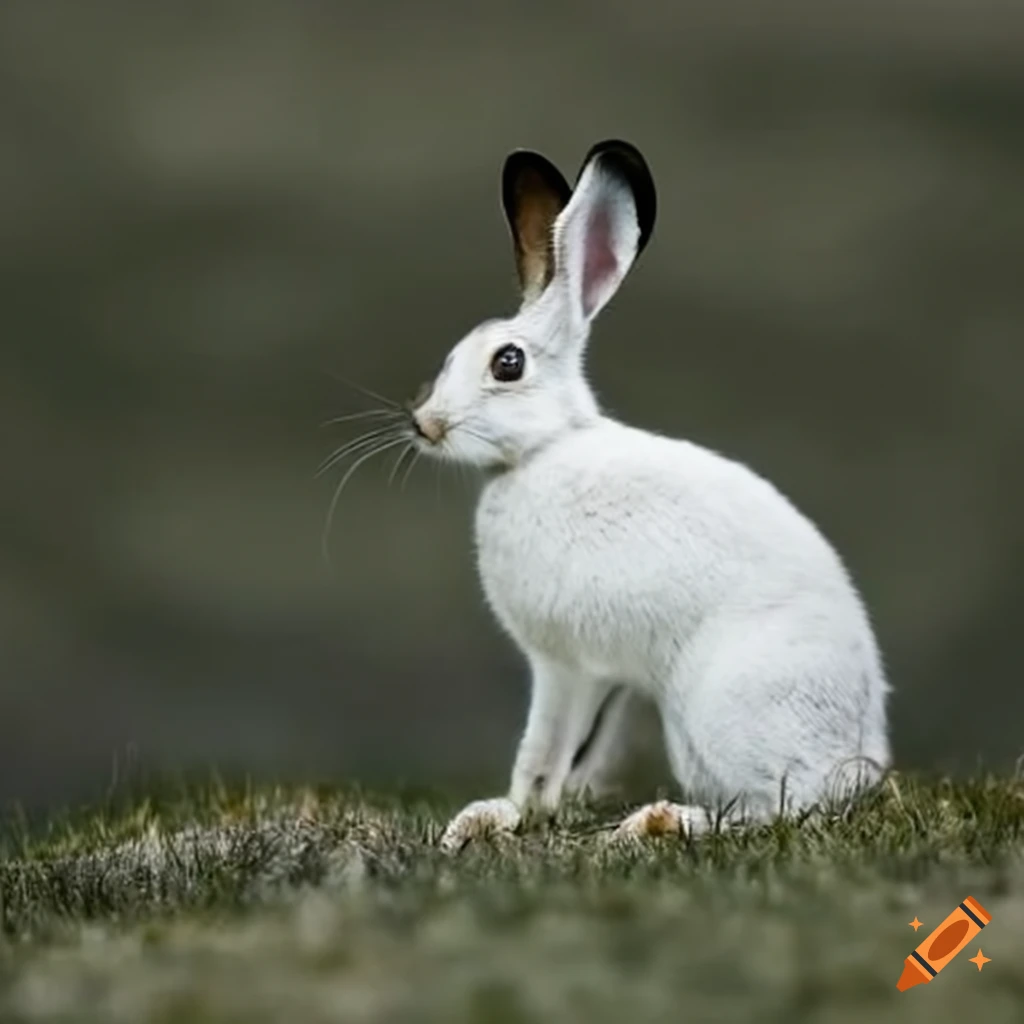 White mountain hare on a black background on Craiyon