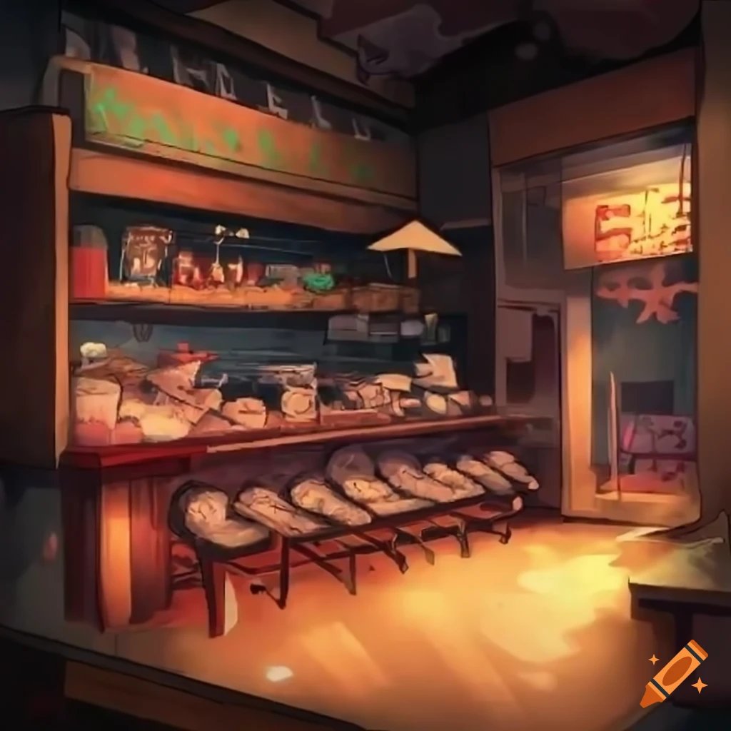 Japanese sushi shop interior in a visual novel style on Craiyon