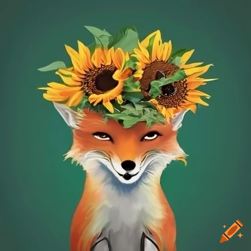 Whimsical fox with a crown of sunflowers on Craiyon