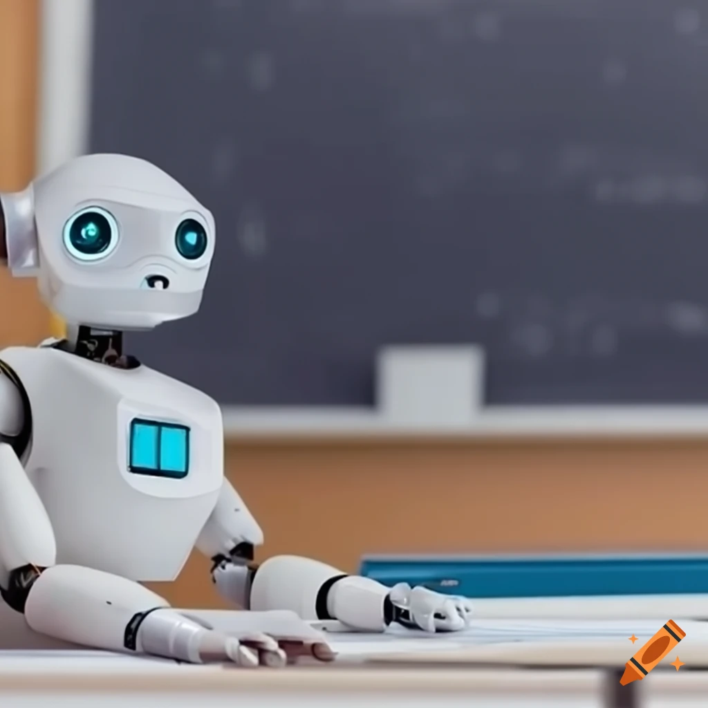 Robot studying in a classroom on Craiyon