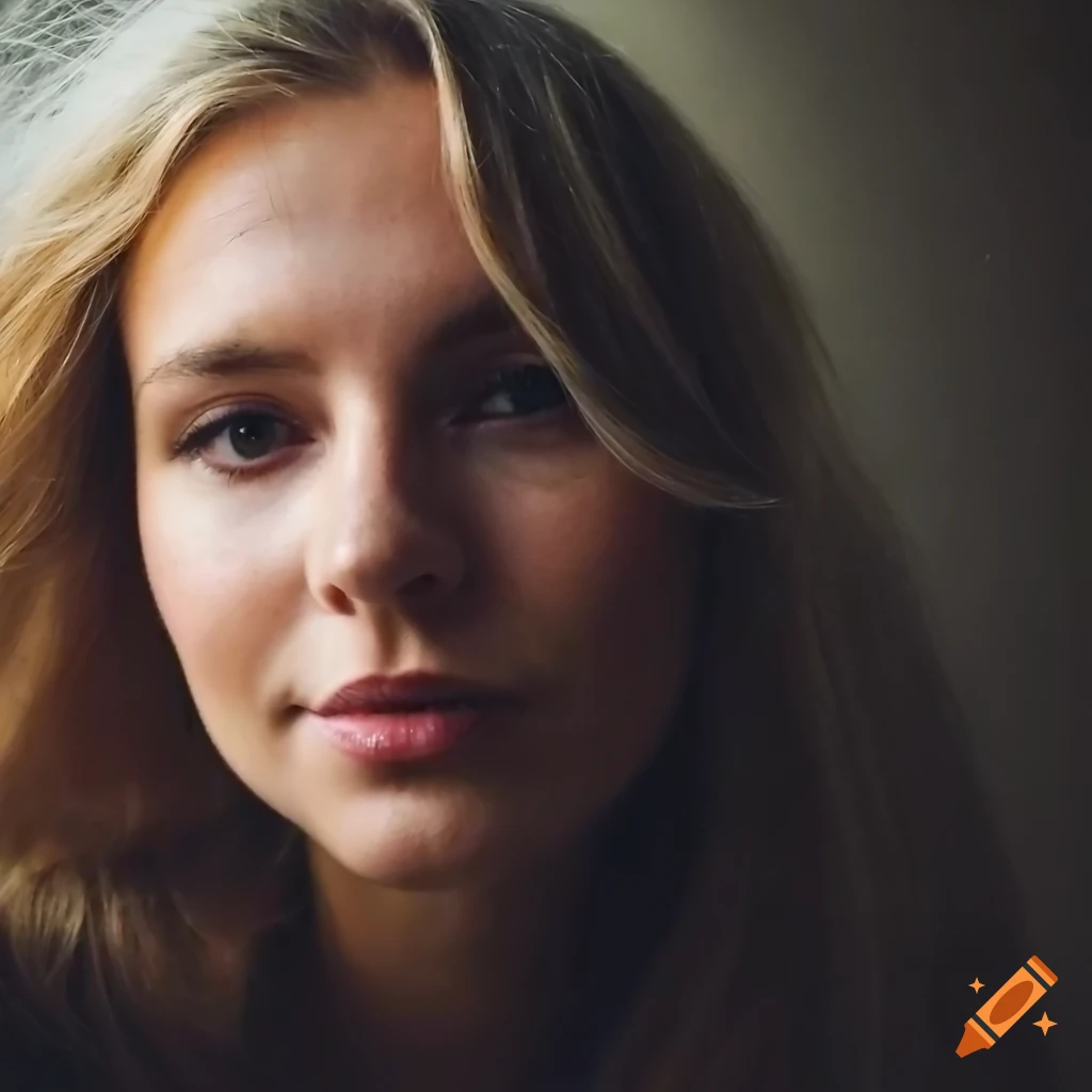 Close Up Of A Blonde Woman With Tousled Hair In A Bedroom Setting On