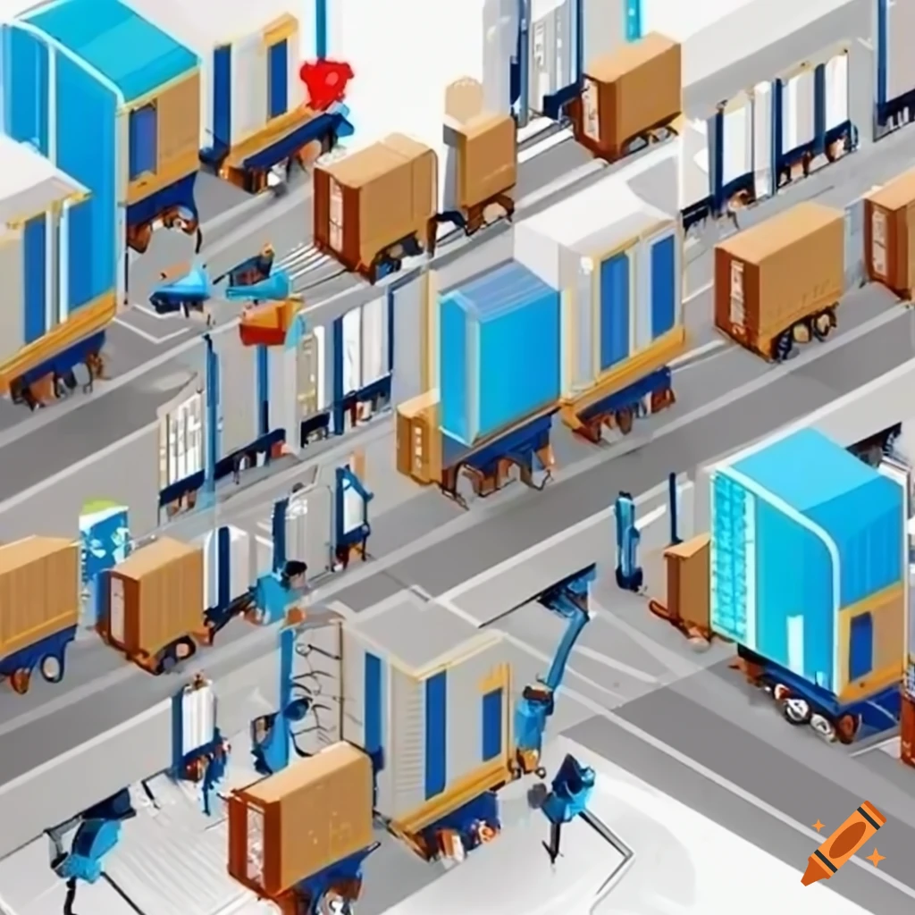 Detailed illustration of a logistics distribution system architecture ...