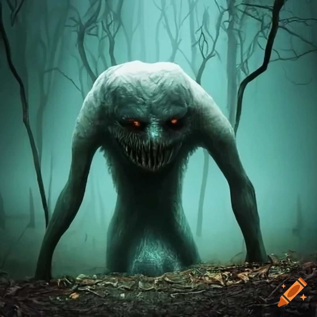 Scary creature in the woods on Craiyon