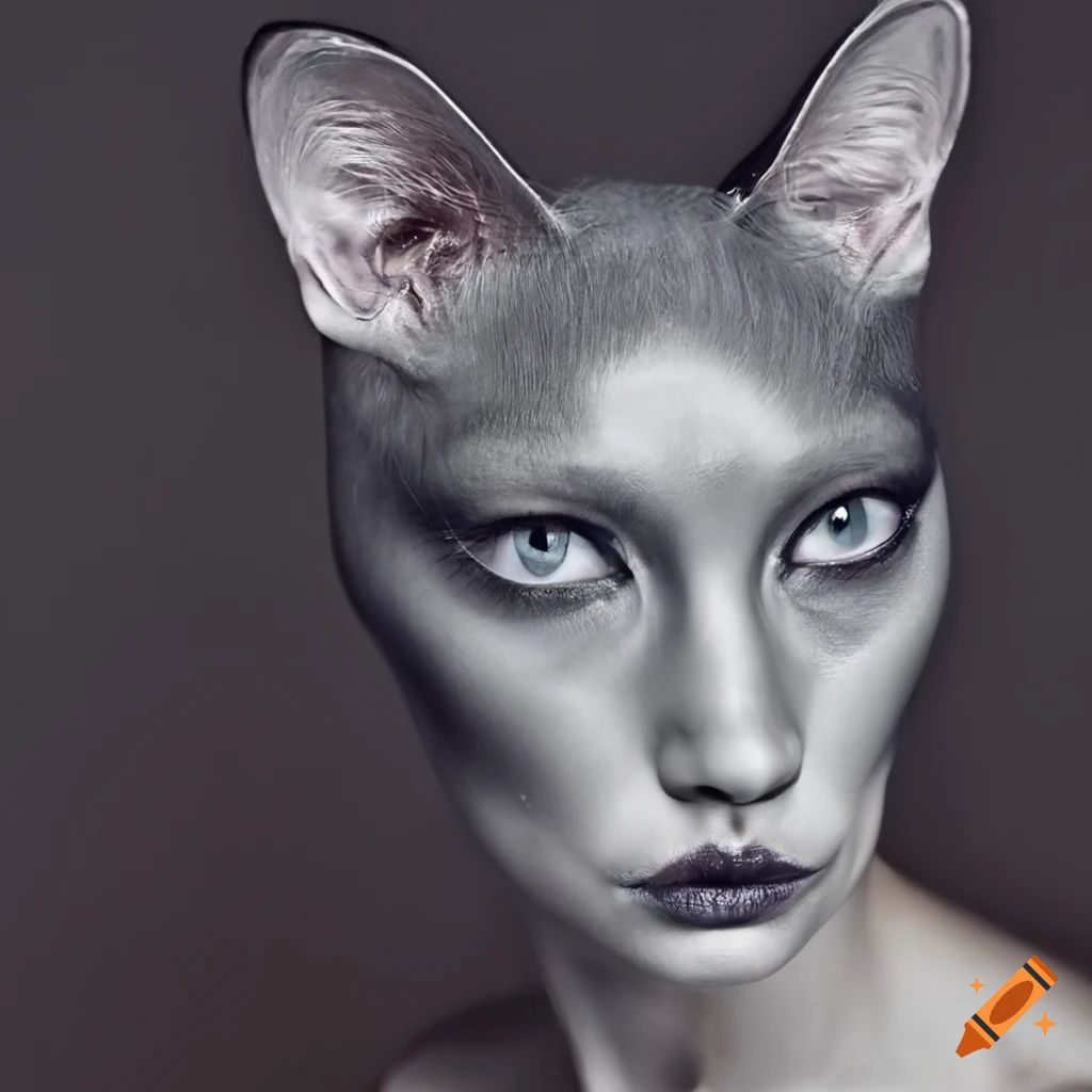 Oriental cat head in dark grey transparent latex on Craiyon