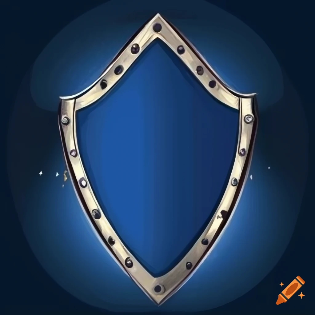 Bright and dark blue medieval shield on a blue background on Craiyon