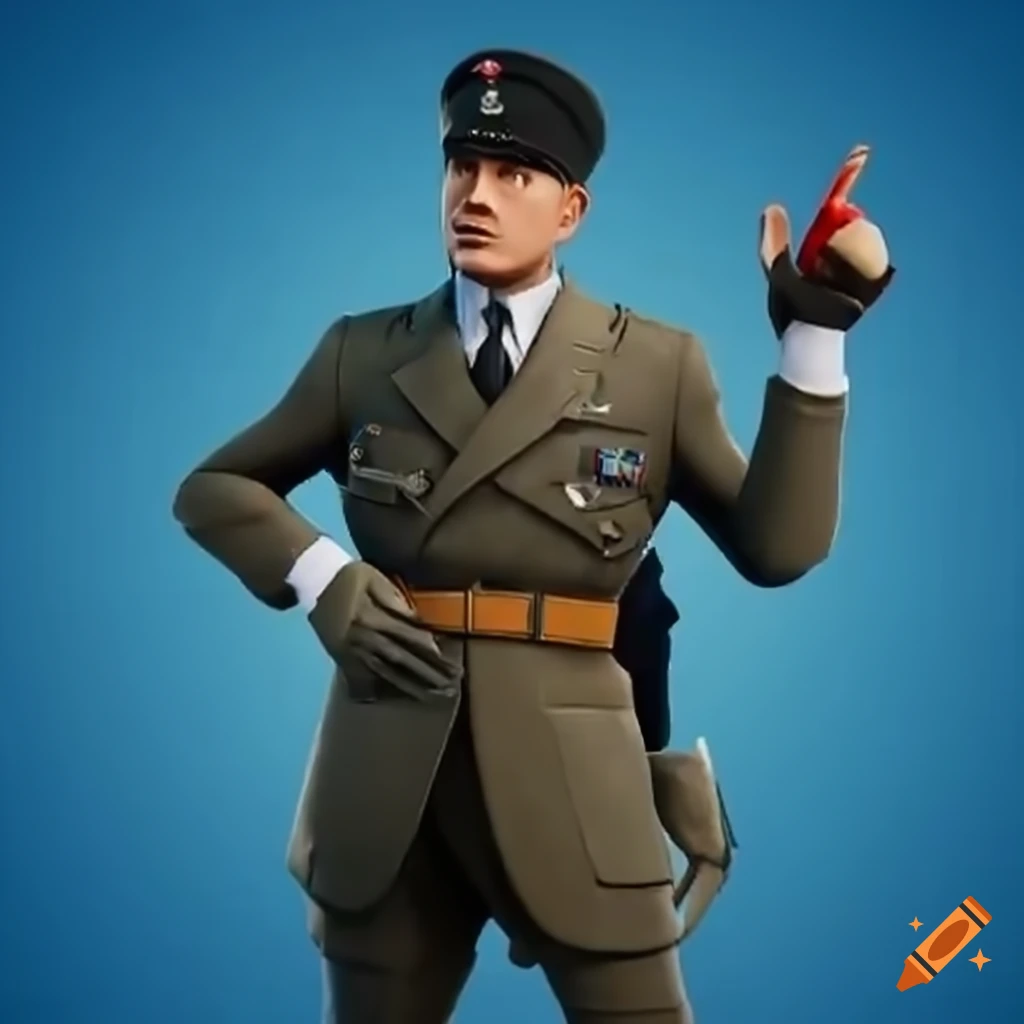 Satirical depiction of benito mussolini in fortnite item shop on Craiyon