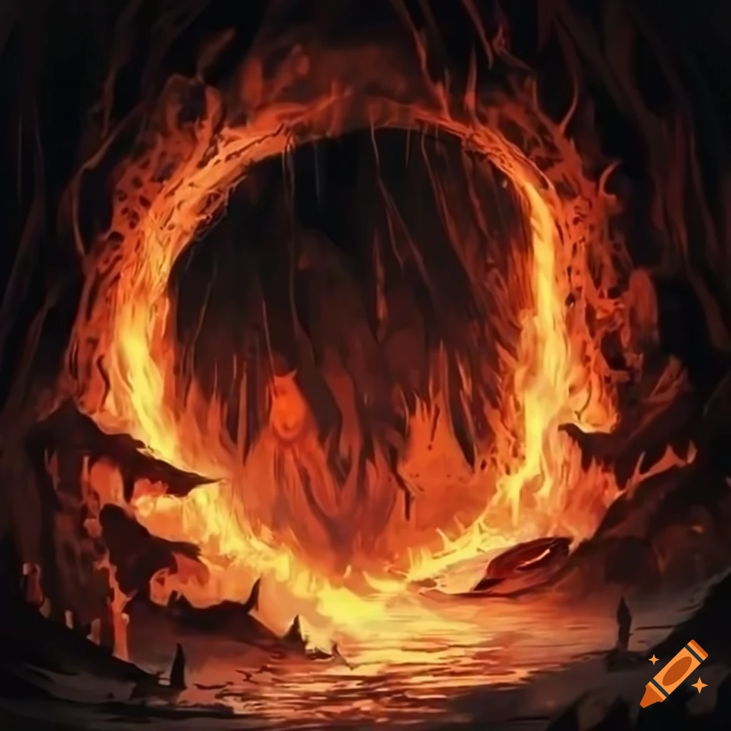 Fiery hell with a path in dark souls artstyle on Craiyon