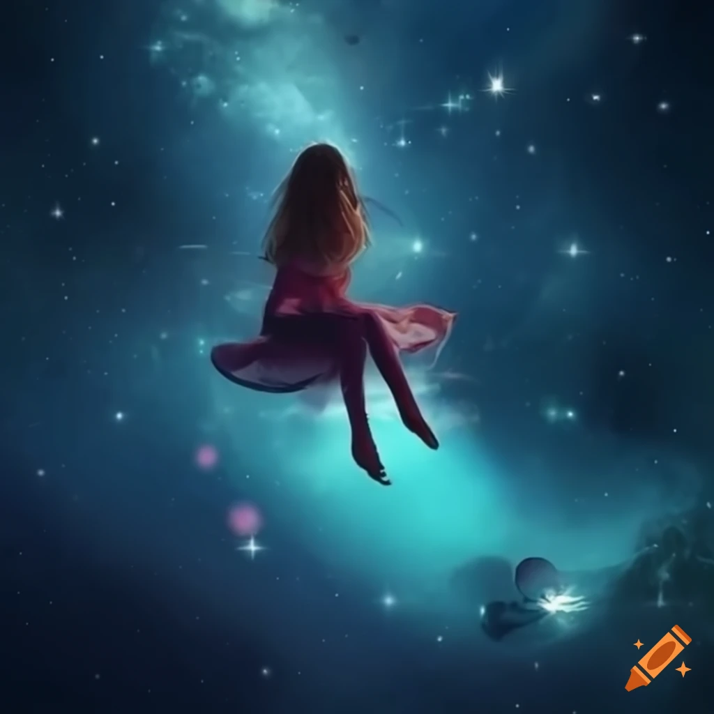 Girl floating in space drifting asleep on Craiyon